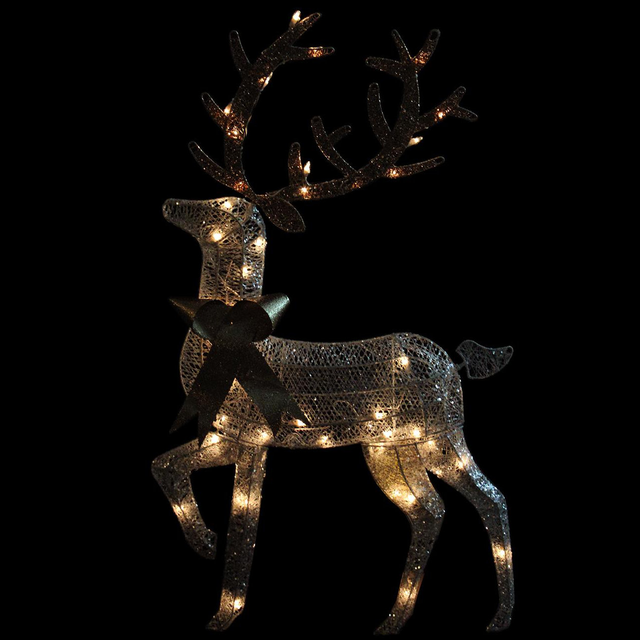 Northlight 46" Lighted 2-D Silver Glitter Reindeer Outdoor Christmas ...
