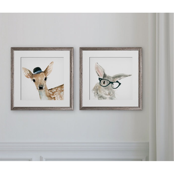 Harriet Bee 'Cute Critter Deer' 2 Piece Framed Print Set | Wayfair