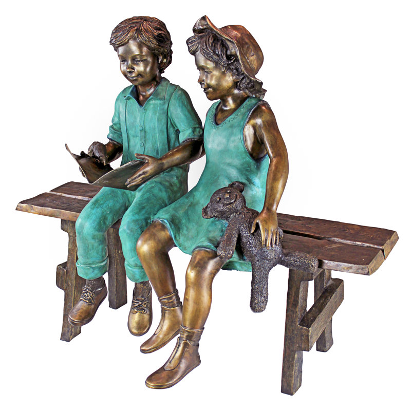 Design Toscano Read to Me Boy and Girl on Bench Cast Garden Statue ...