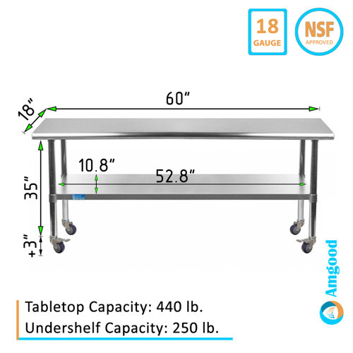 Amgood 60'' Wide Rolling Prep Table with Stainless Steel Top | Wayfair