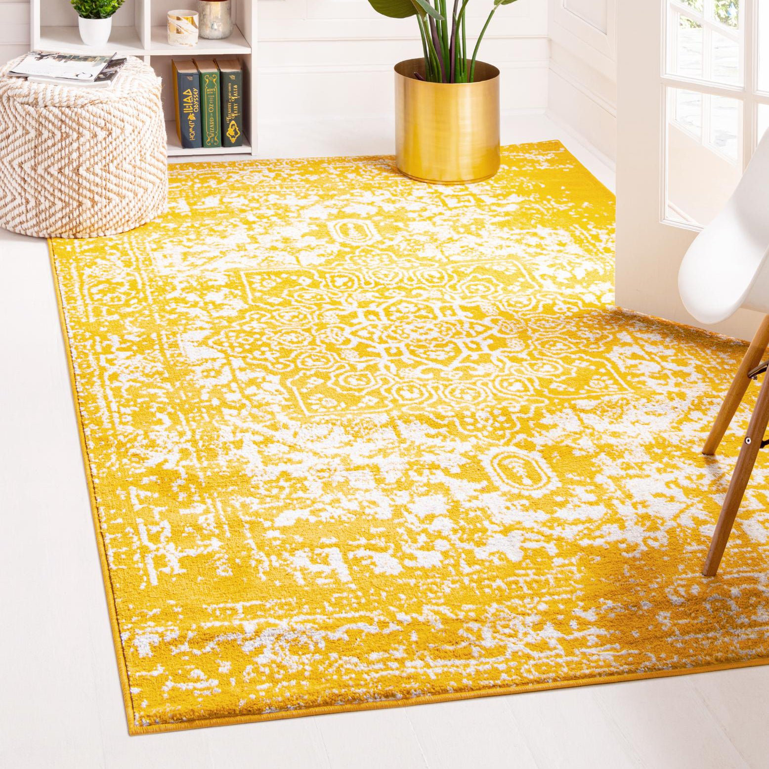 Bungalow Rose Reine Oriental Area Rug in Yellow & Reviews | Wayfair
