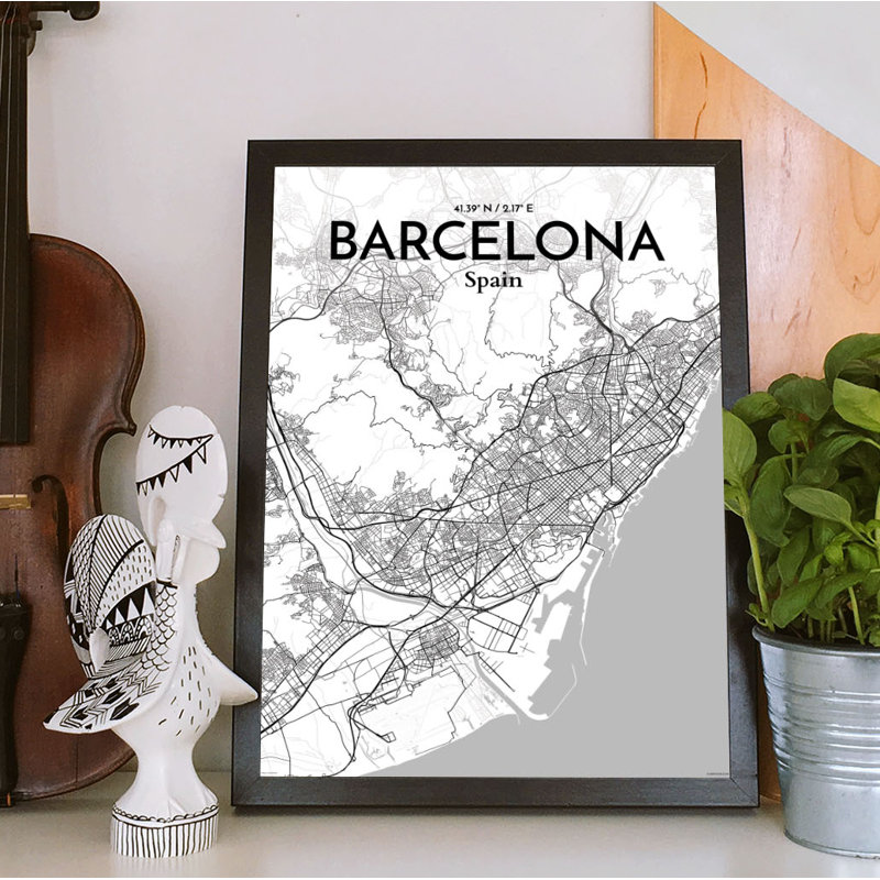 Wrought Studio Barcelona City Map On Paper Graphic Art | Wayfair