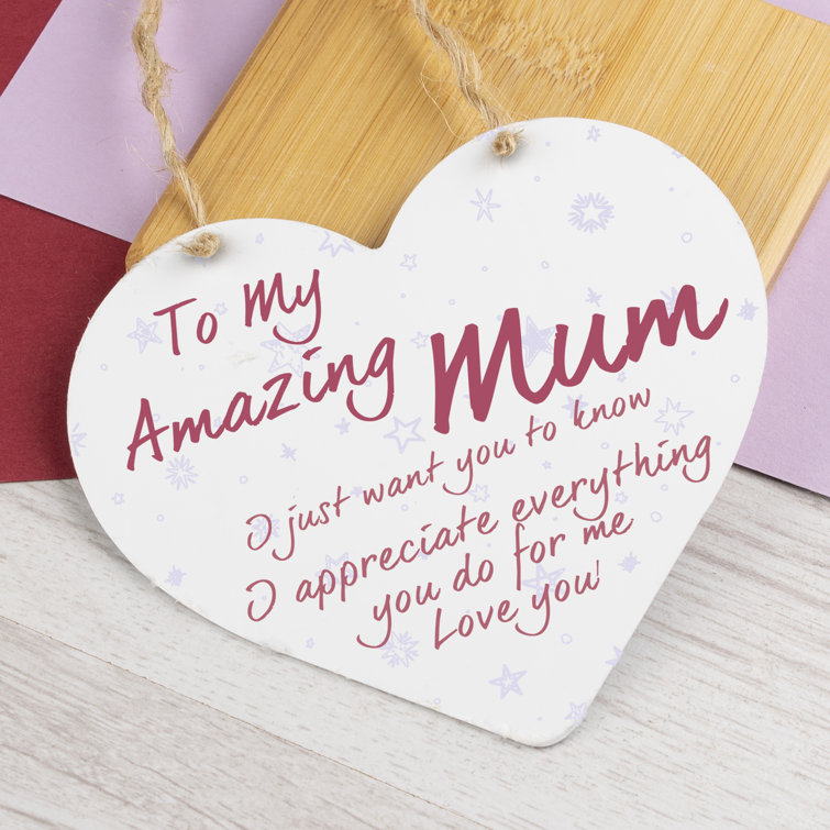 Maturi Wooden Heart Plaque Amazing Mum Wall Décor | Wayfair.co.uk
