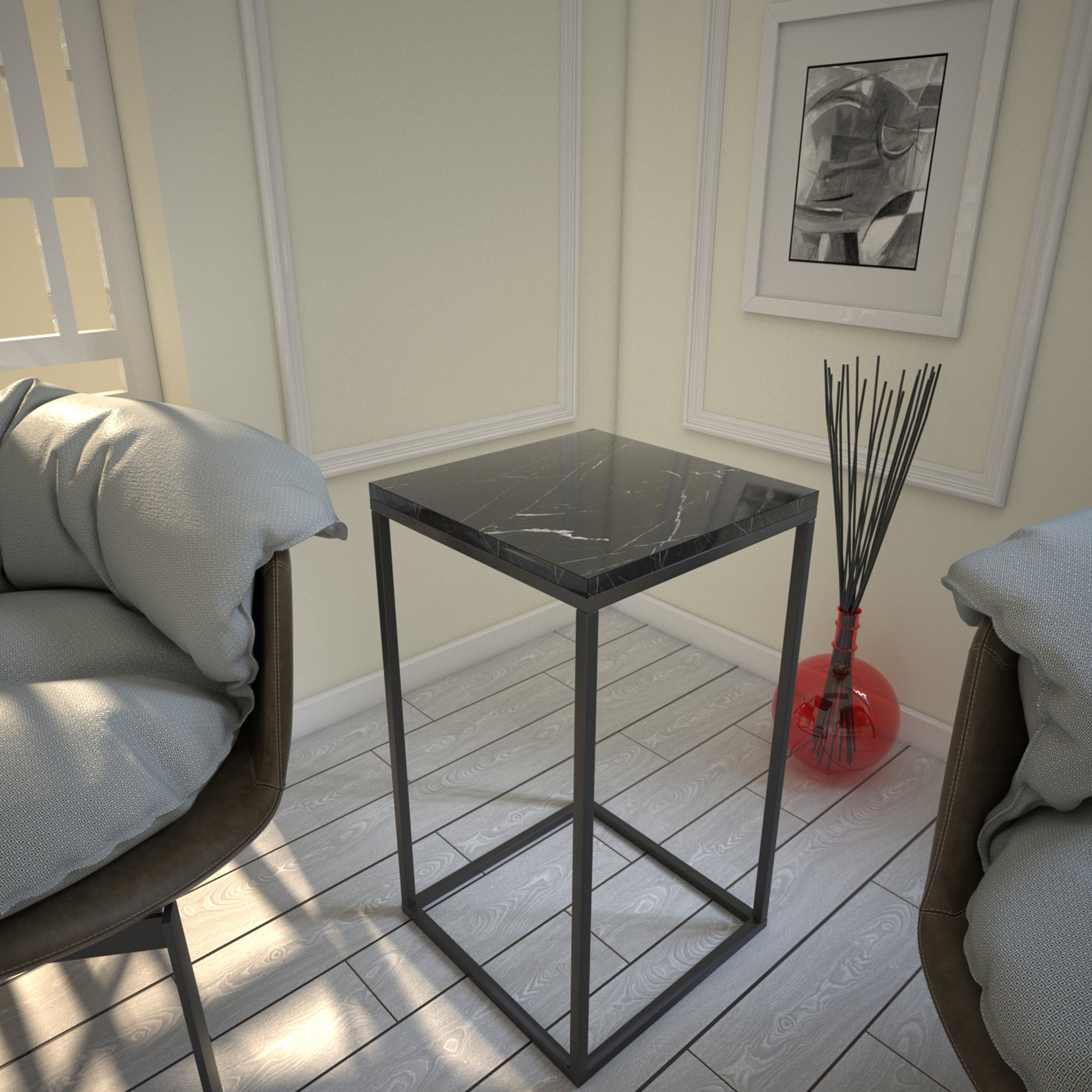 Orren Ellis Ewind Pure 25'' Tall C Table Square End Table, Black Marble ...