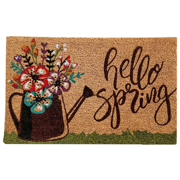 Rosalind Wheeler Aixa Hello Spring Watering Can 28in. x 18in. Non-Slip ...