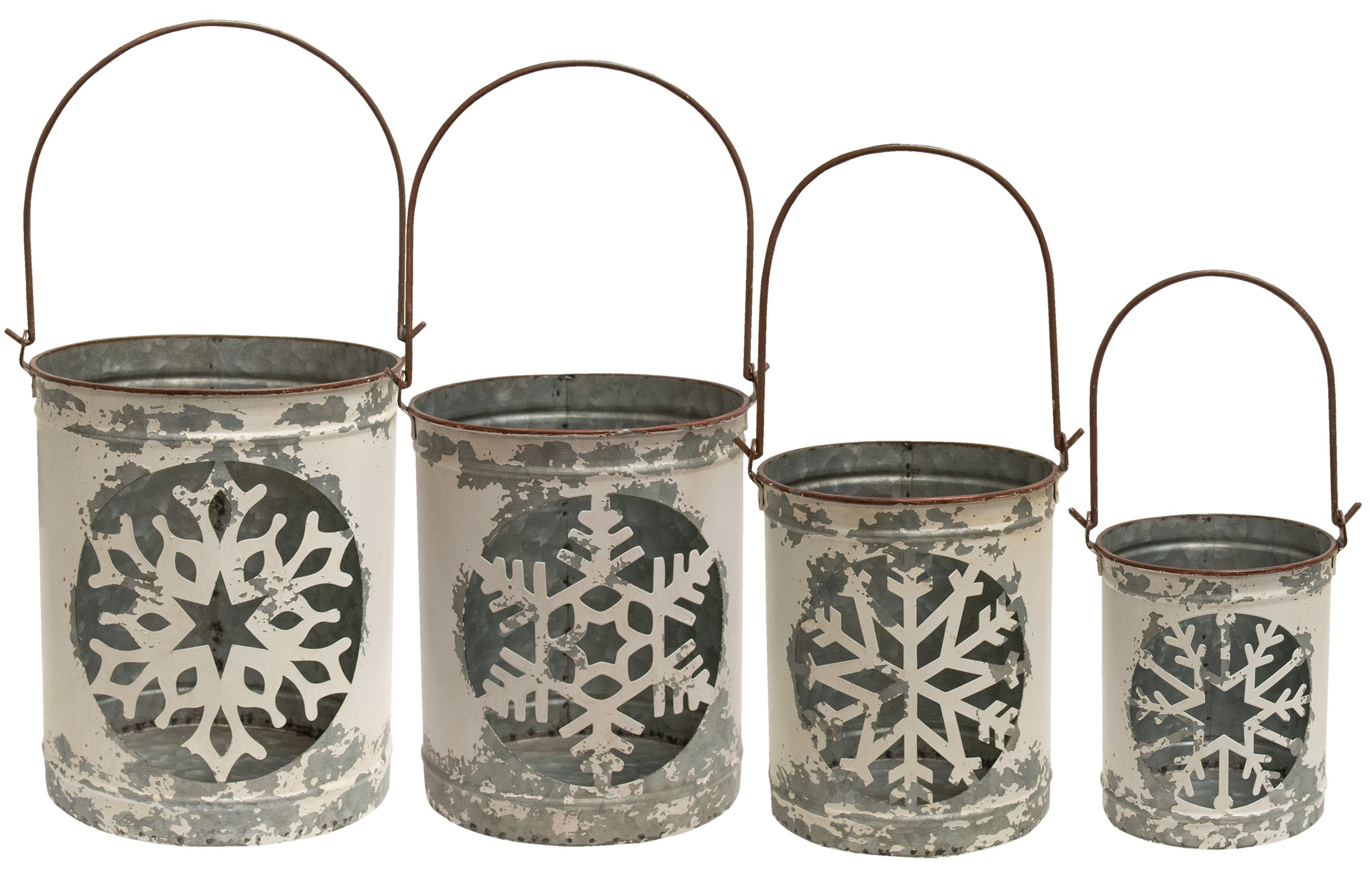 The Holiday Aisle® 4 Piece Snowflake Metal Bucket Set | Wayfair