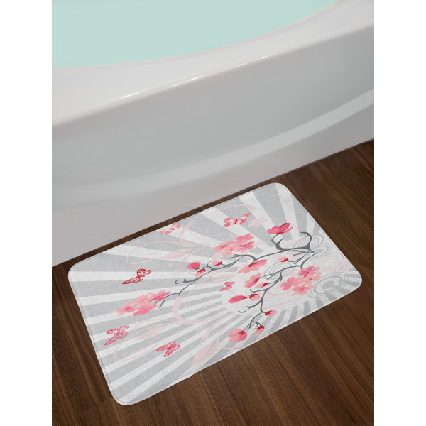 East Urban Home Pale Gray Pink Cherry Nature Bath Rug | Wayfair