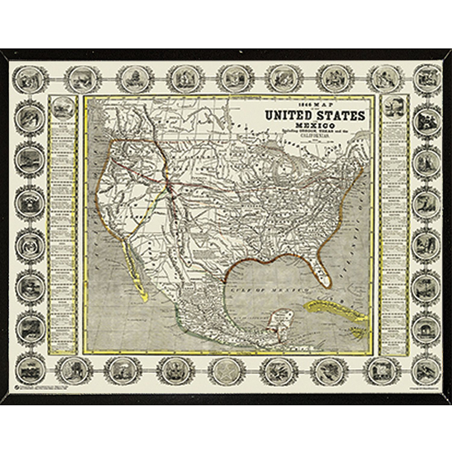 Frame USA Map Of The United States And Mexico 1846 - Picture Frame ...
