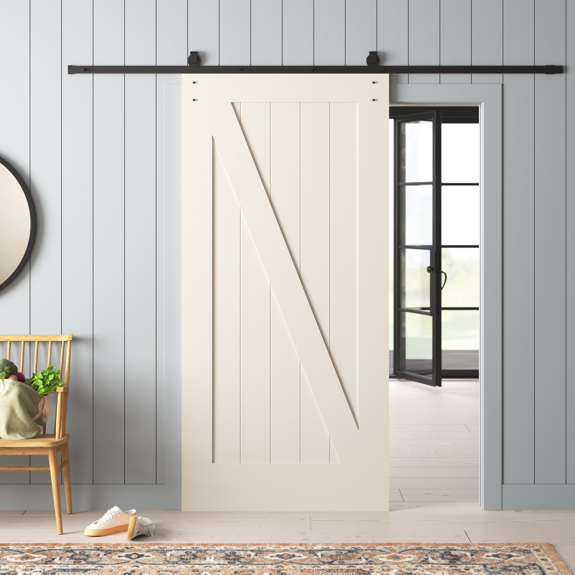 Trimlite Primed Z-Bar Interior Barn Door with Track & Hardware Kit ...