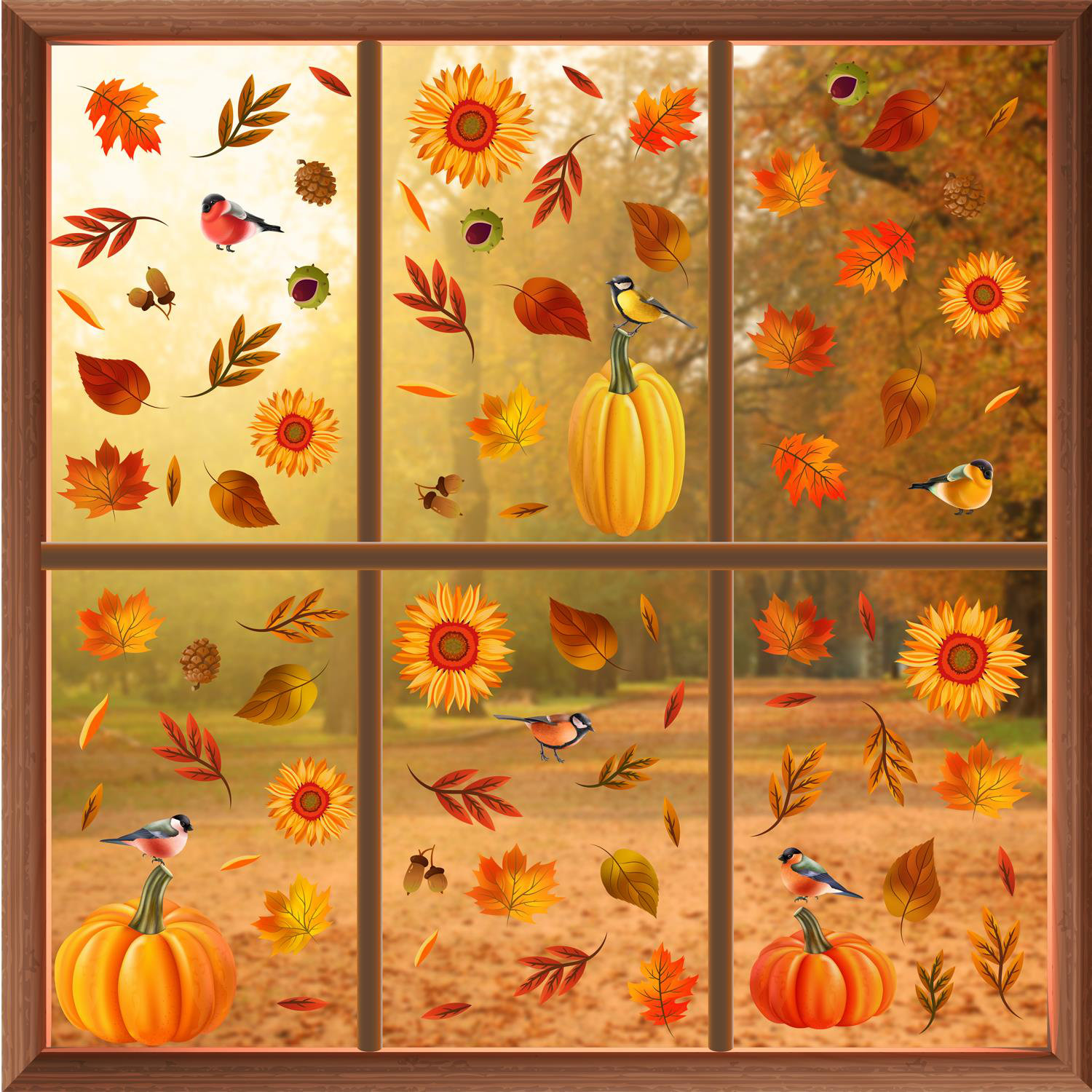 Walplus Clings Autumn Leaves with Sunflowers Window Decal | Wayfair