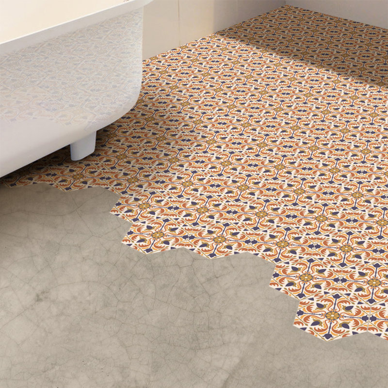 Latitude Run Seamingless Floral Hexagon 20cm x 23cm PVC Mosaic Tile ...