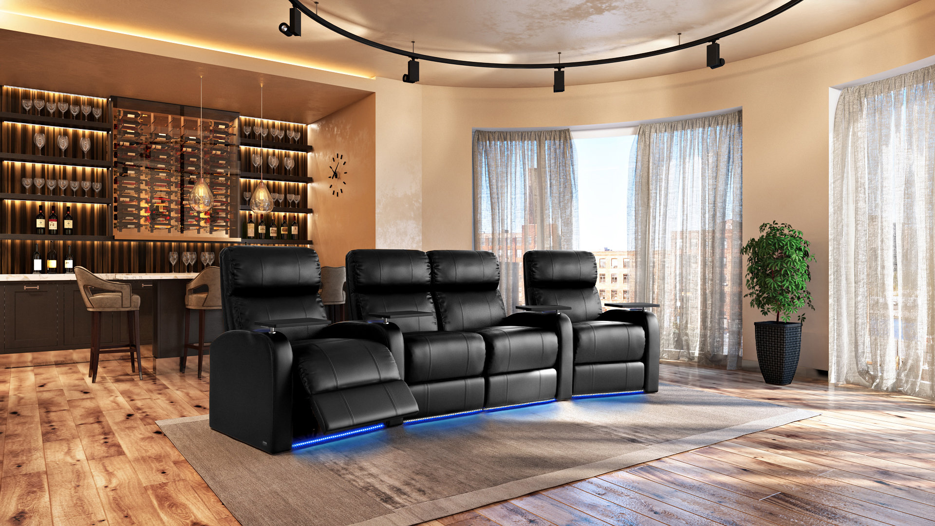 Latitude Run® 126'' Wide Genuine Leather Home Theater Seating with Cup ...