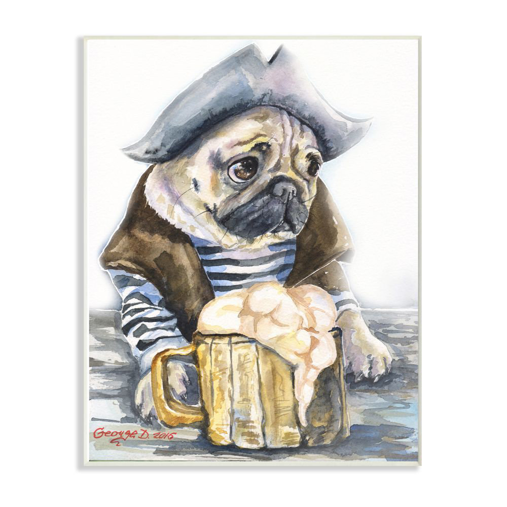 Ebern Designs Pug As Sailor Funny Dog Pet Animal Watercolor Painting ...