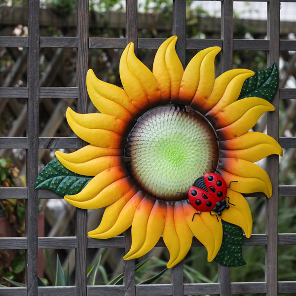 August Grove® Ambarvale Sunflower Metal and Glass Outdoor Wall Décor ...
