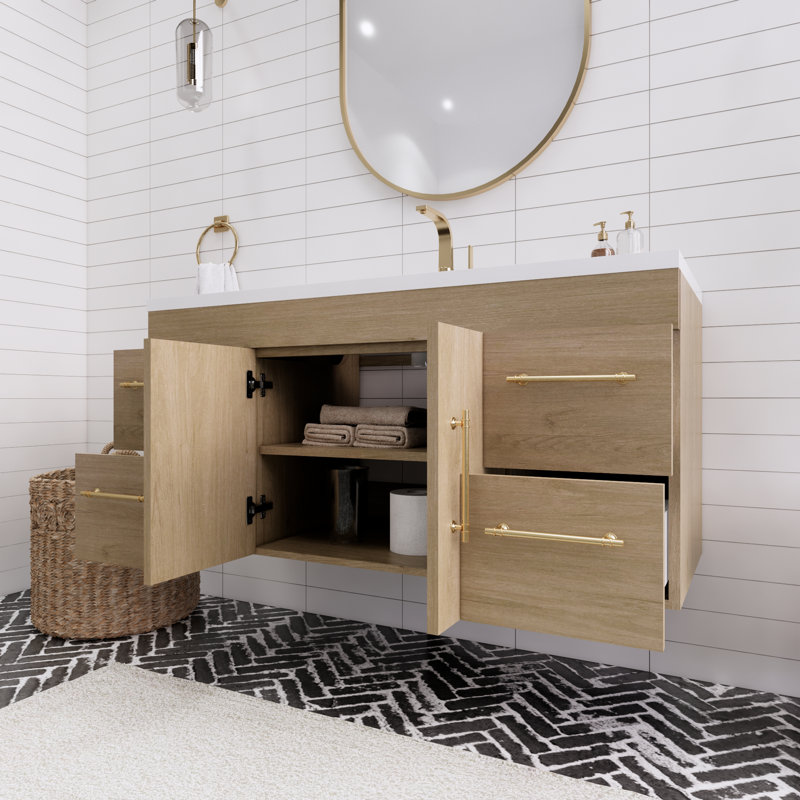 Latitude Run® Tenshi 60'' Wall Mounted Bathroom Vanity with Plastic ...