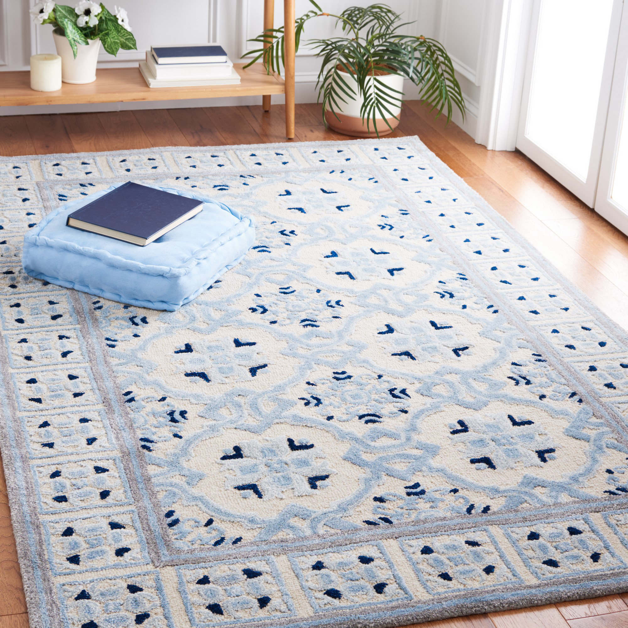 Ebern Designs Cruz Ivory Blue Rug & Reviews | Wayfair
