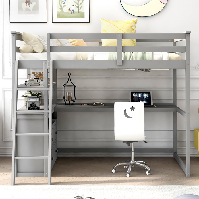 Harriet Bee Evo 2 Drawer Loft Bed with Built-in Desk and Shelves ...