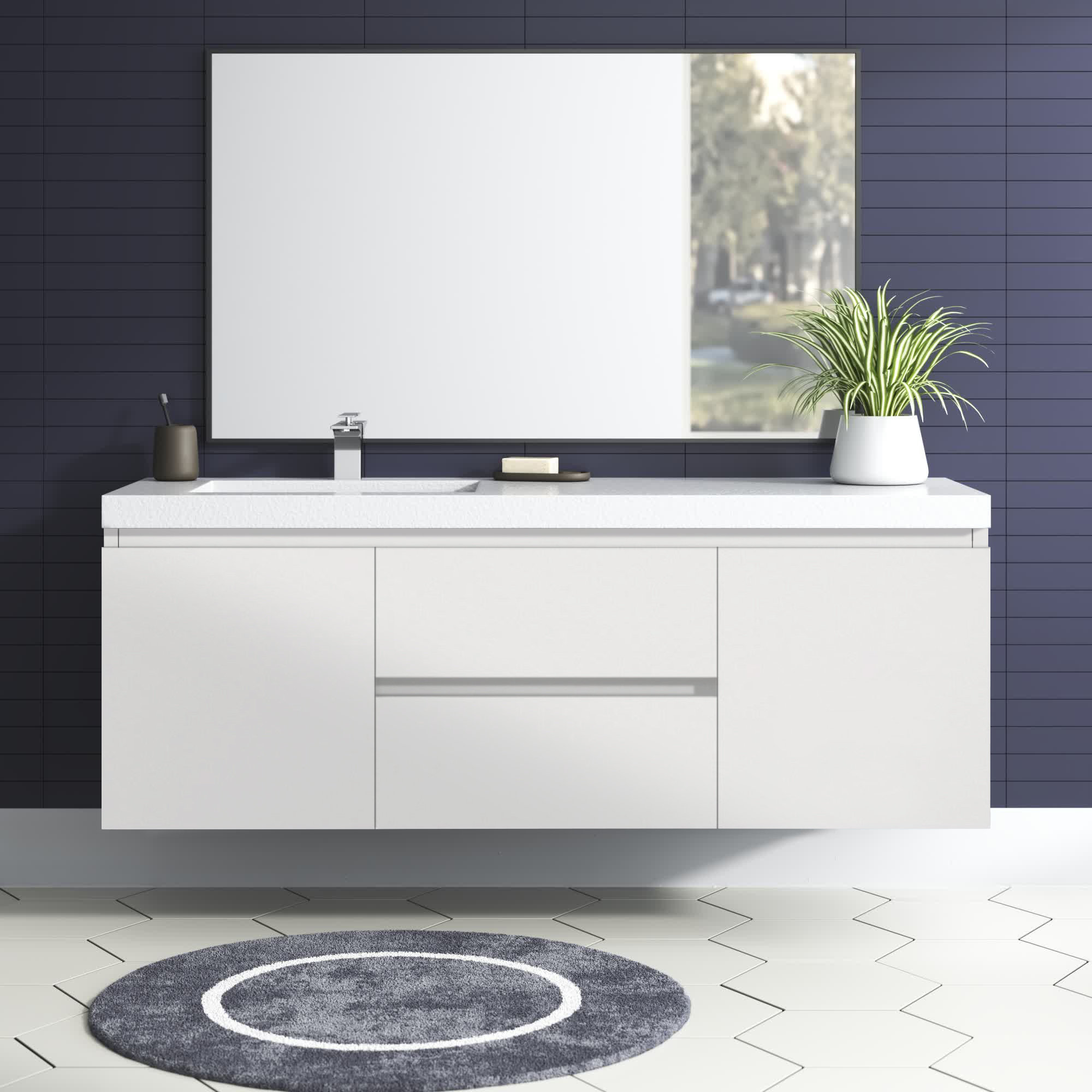 Wade Logan® 60'' Wall Mounted Single Bathroom Vanity with Plastic ...