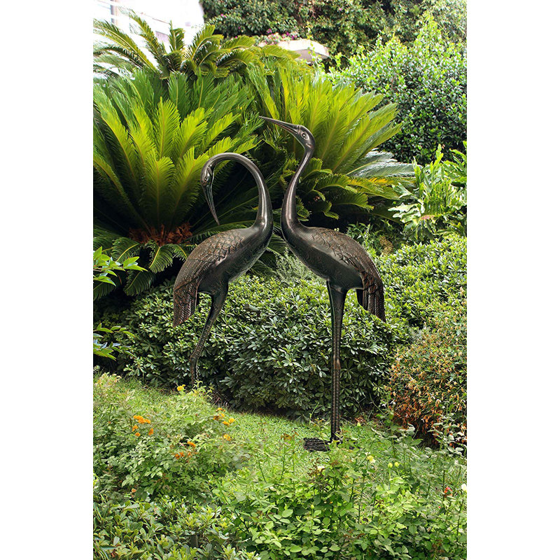 Rosecliff Heights Garden Crane Upright and Preening 2 Piece Statue Set ...