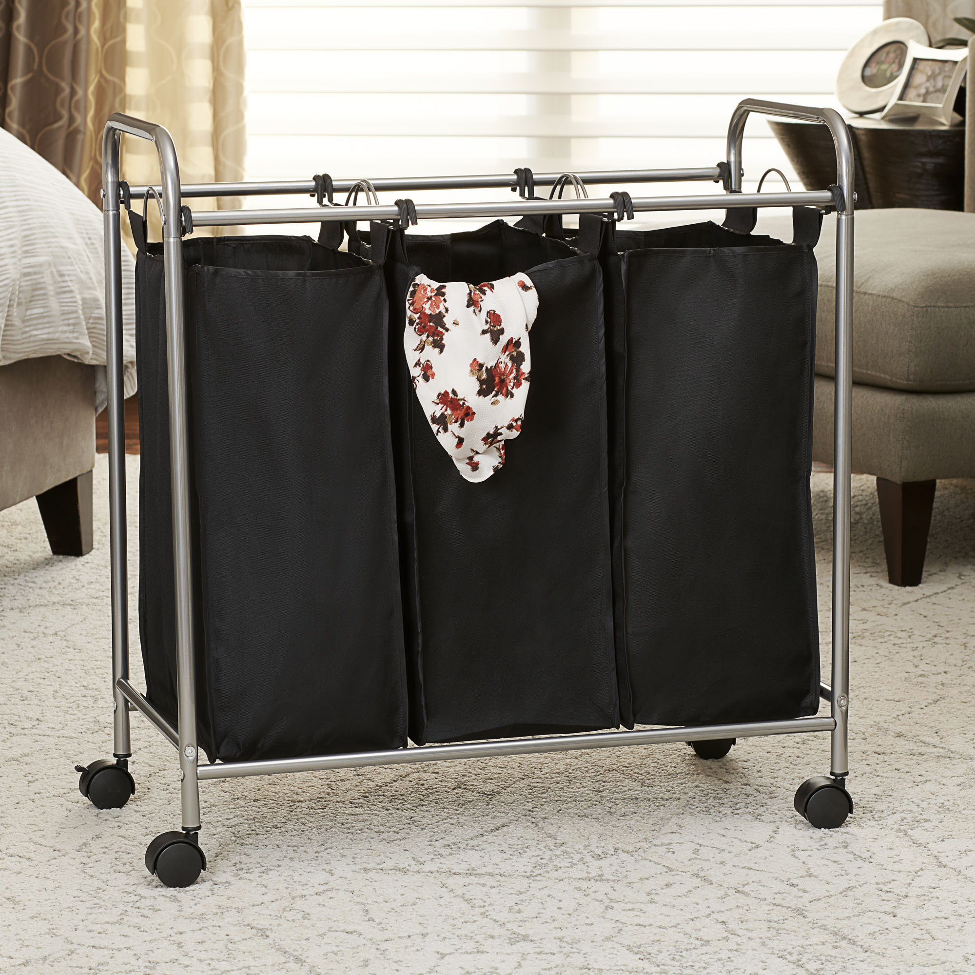 Rebrilliant Rolling Triple Laundry Sorter | Wayfair