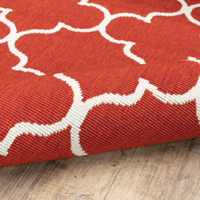 Lark Manor Russo Geometric Brick Red/Ivory Indoor/Outdoor Area Rug ...