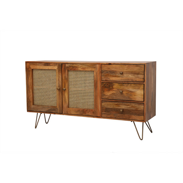 Union Rustic Chetram Rattan Mango 2 Door 3 Drawer Solid Wood Sideboard ...