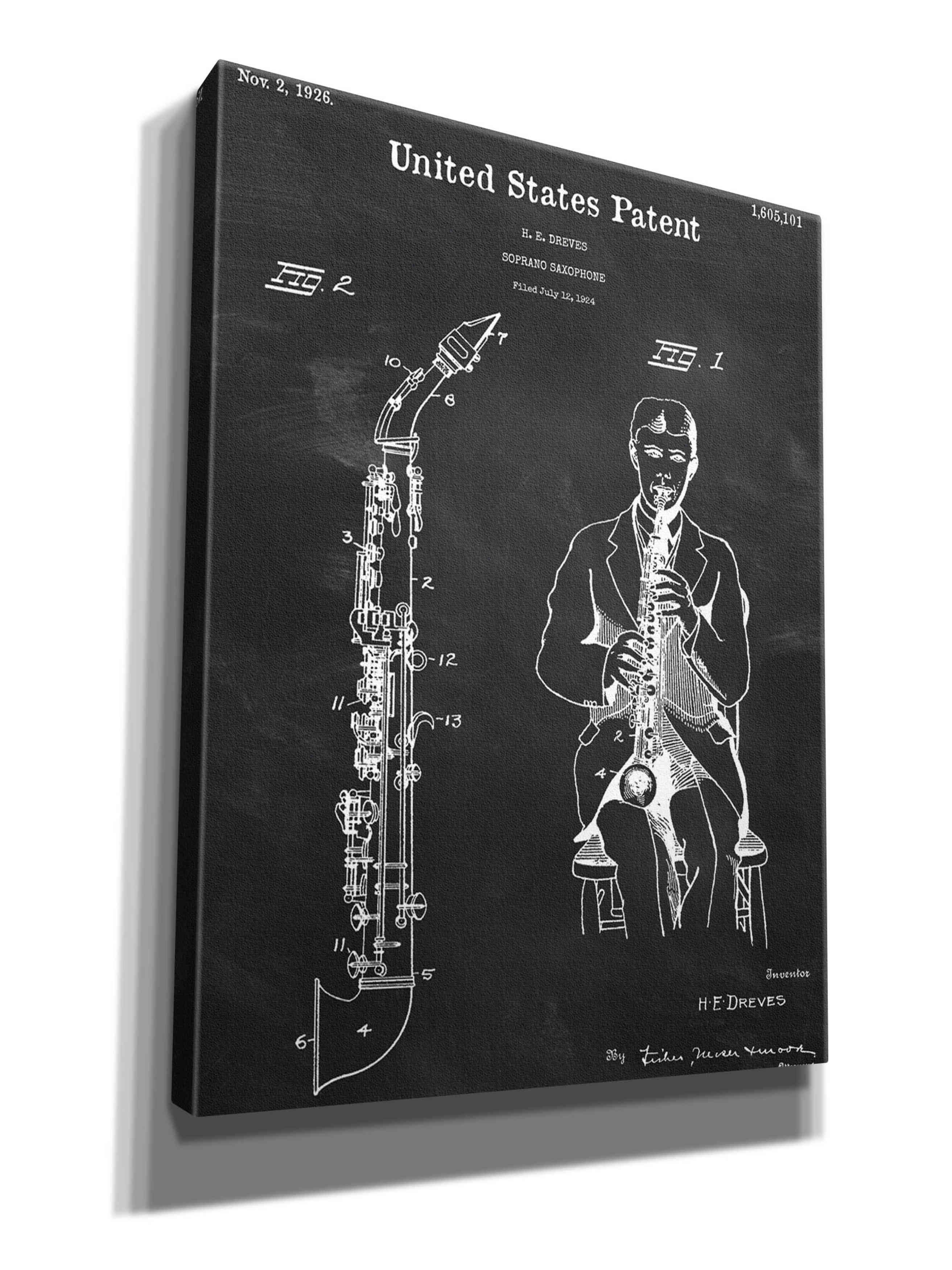 Williston Forge Soprano Saxophone Blueprint Patent Chalkboard - Wrapped ...