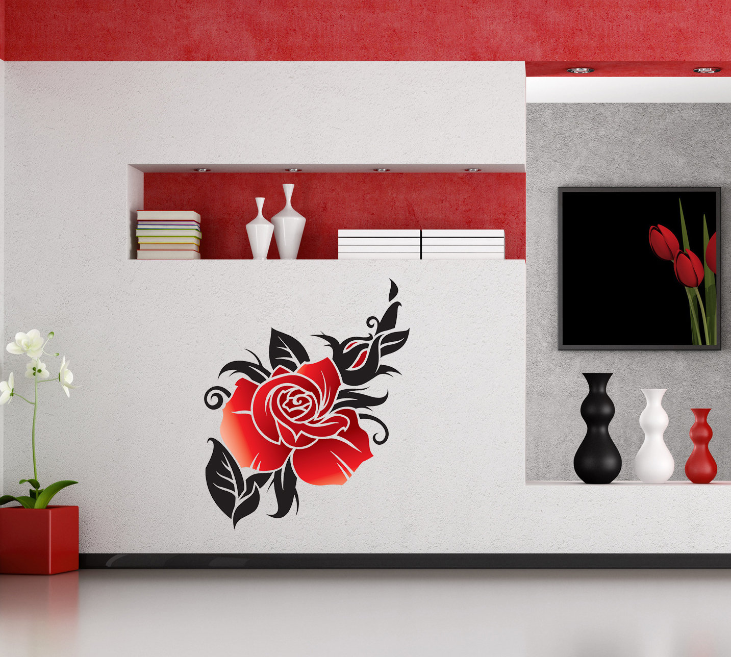 Trinx Red Rose Wall Decal, Red Rose Wall Sticker | Wayfair