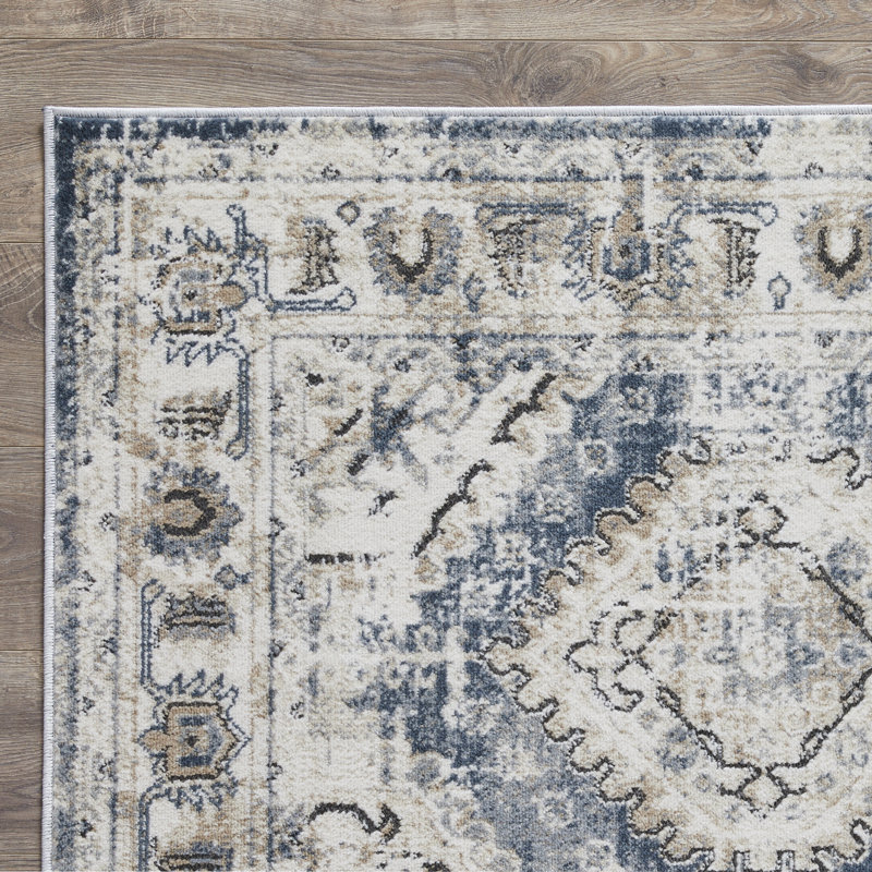 Union Rustic Aralynn Performance Blue/Cream Rug | Wayfair