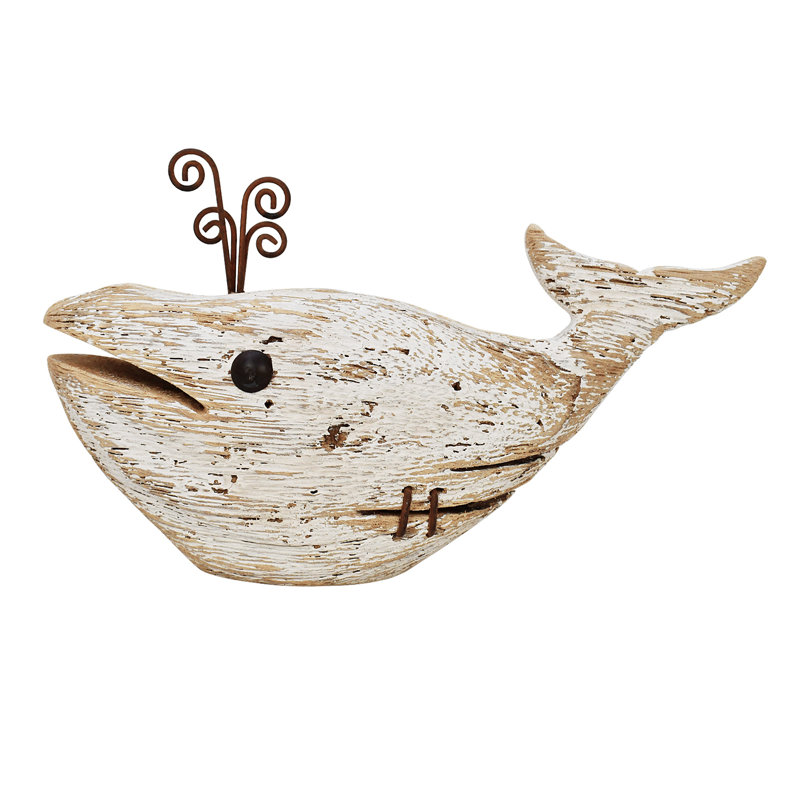 Highland Dunes Wood Whale Statue Nautical Tabletop Decor Rustic Whale ...