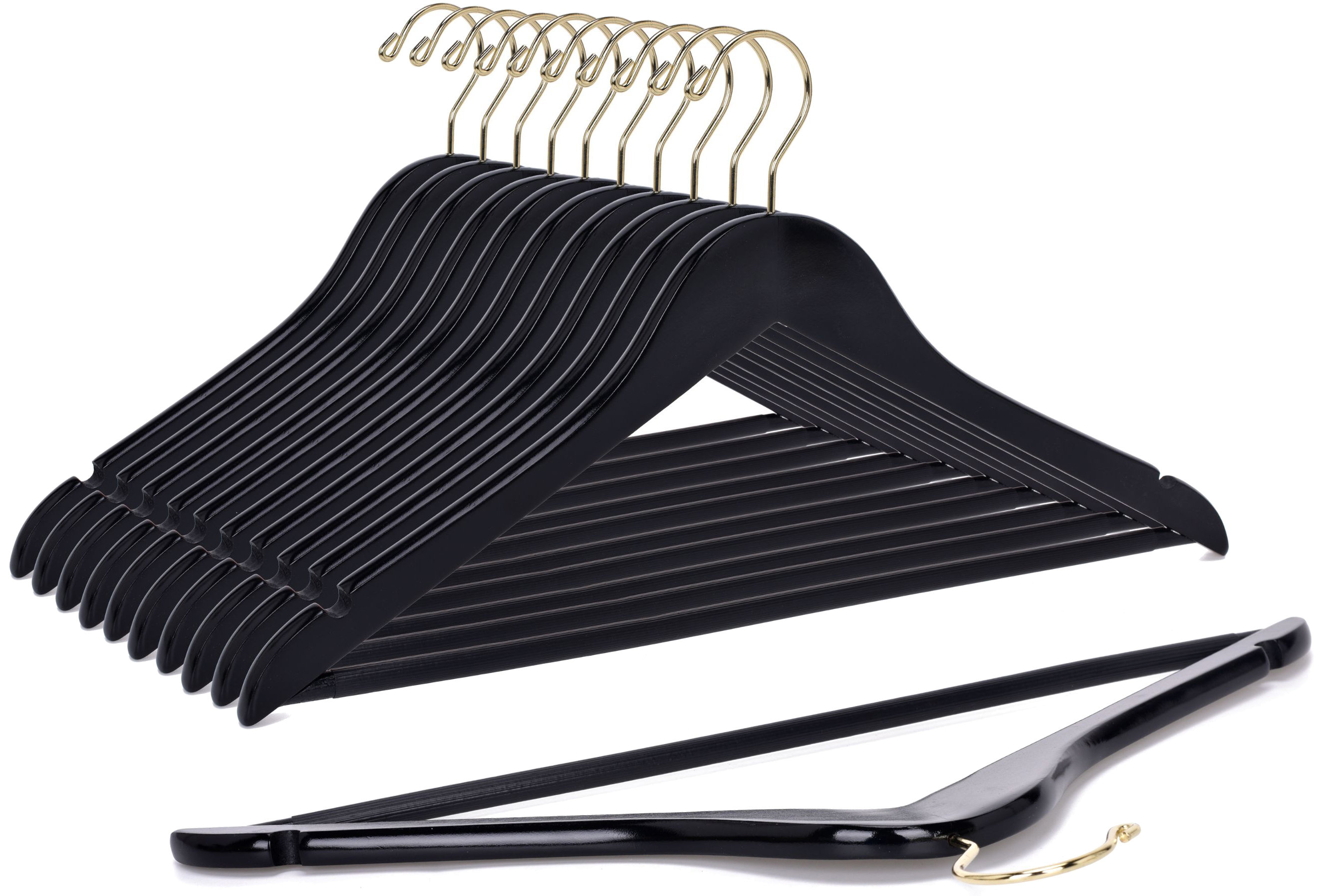 Quality Hangers - Black Wooden Hangers - Slightly Curved Hanger, 360 ...