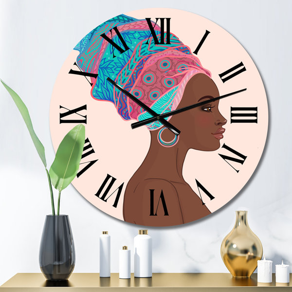 East Urban Home African American Woman In Turban - Glam wall clock ...