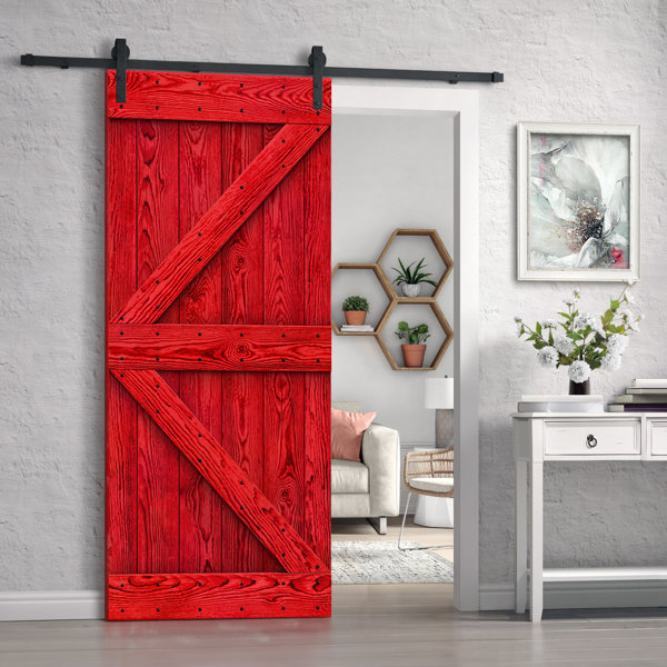 Paneled Wood And Metal Barn Door With Installation Hardware Kit Calhome ...