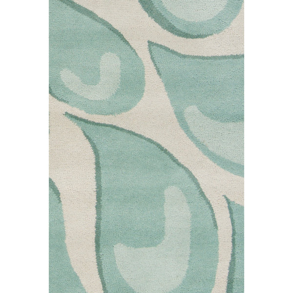 Chandra Rugs Stella Hand-Tufted Contemporary Wool Rug Beige/Light Aqua ...