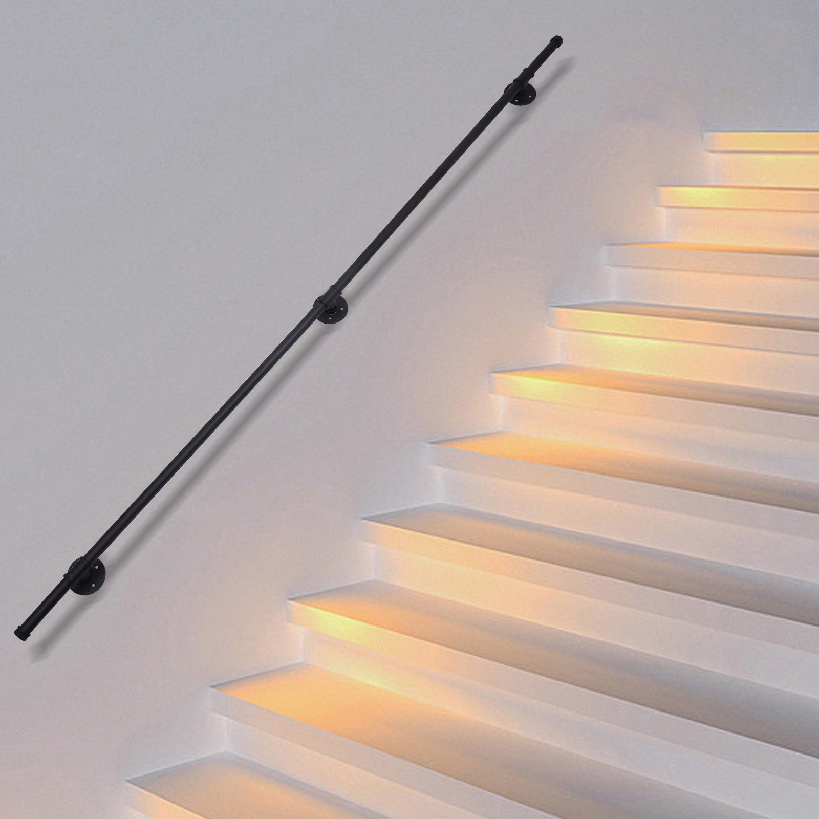 FRONG 73" Wall Support Industrial Loft Pipe Handrail For Stairs | Wayfair
