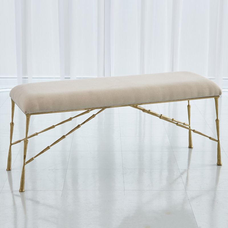 Global Views Spike Bench w/Muslin Cushion-Antique Brass-Lg | Perigold
