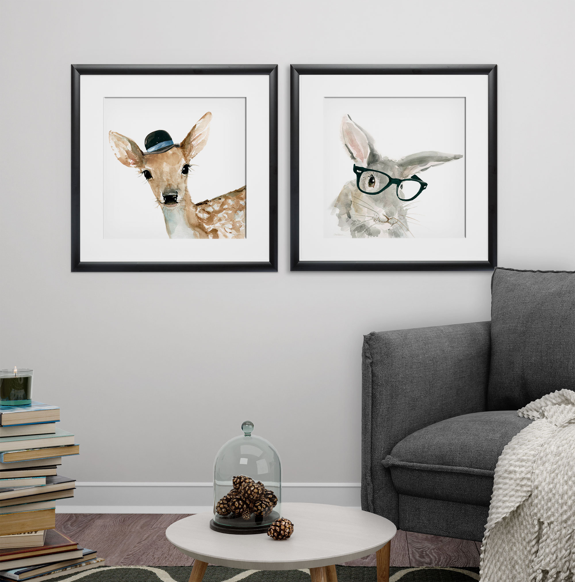 Harriet Bee 'Cute Critter Deer' 2 Piece Framed Print Set | Wayfair