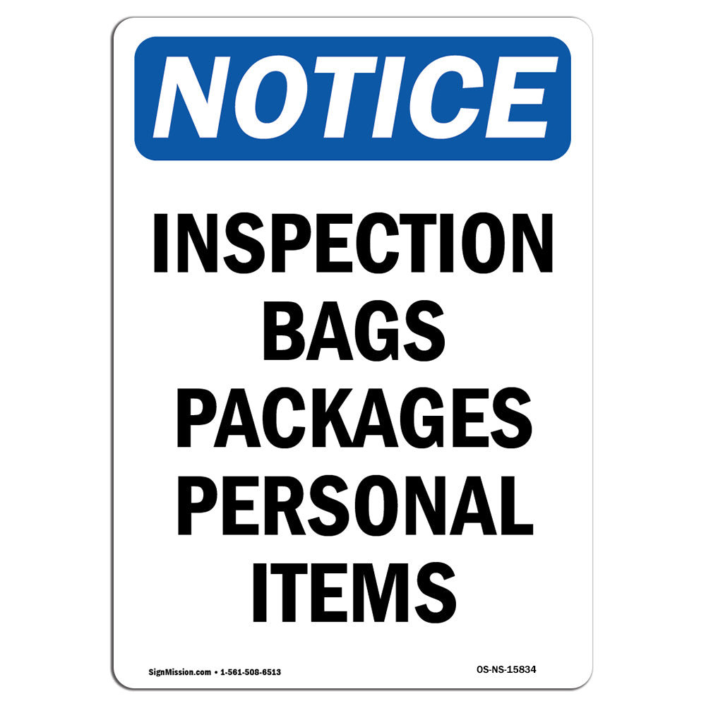 SignMission Inspection Bags Packages Personal Items Sign | Wayfair
