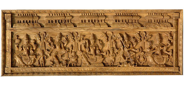 Exotic India A RareWooden Temple Panel (From The Left - Lakshmi, Shiva ...