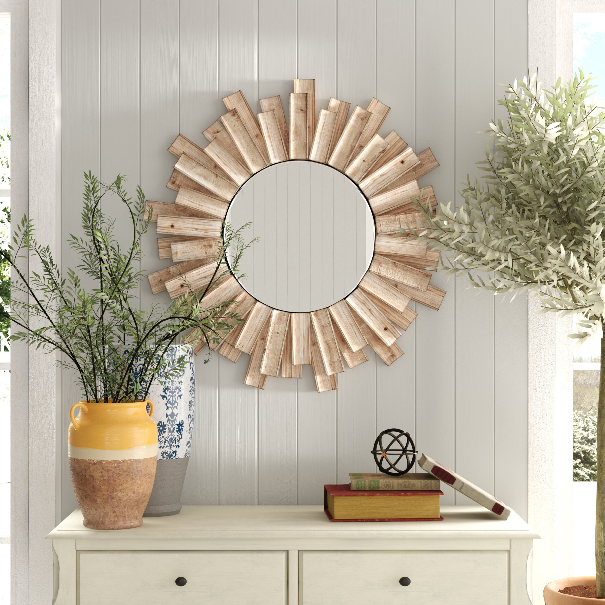 August Grove® Caton Sunburst Wood Wall Mirror & Reviews | Wayfair