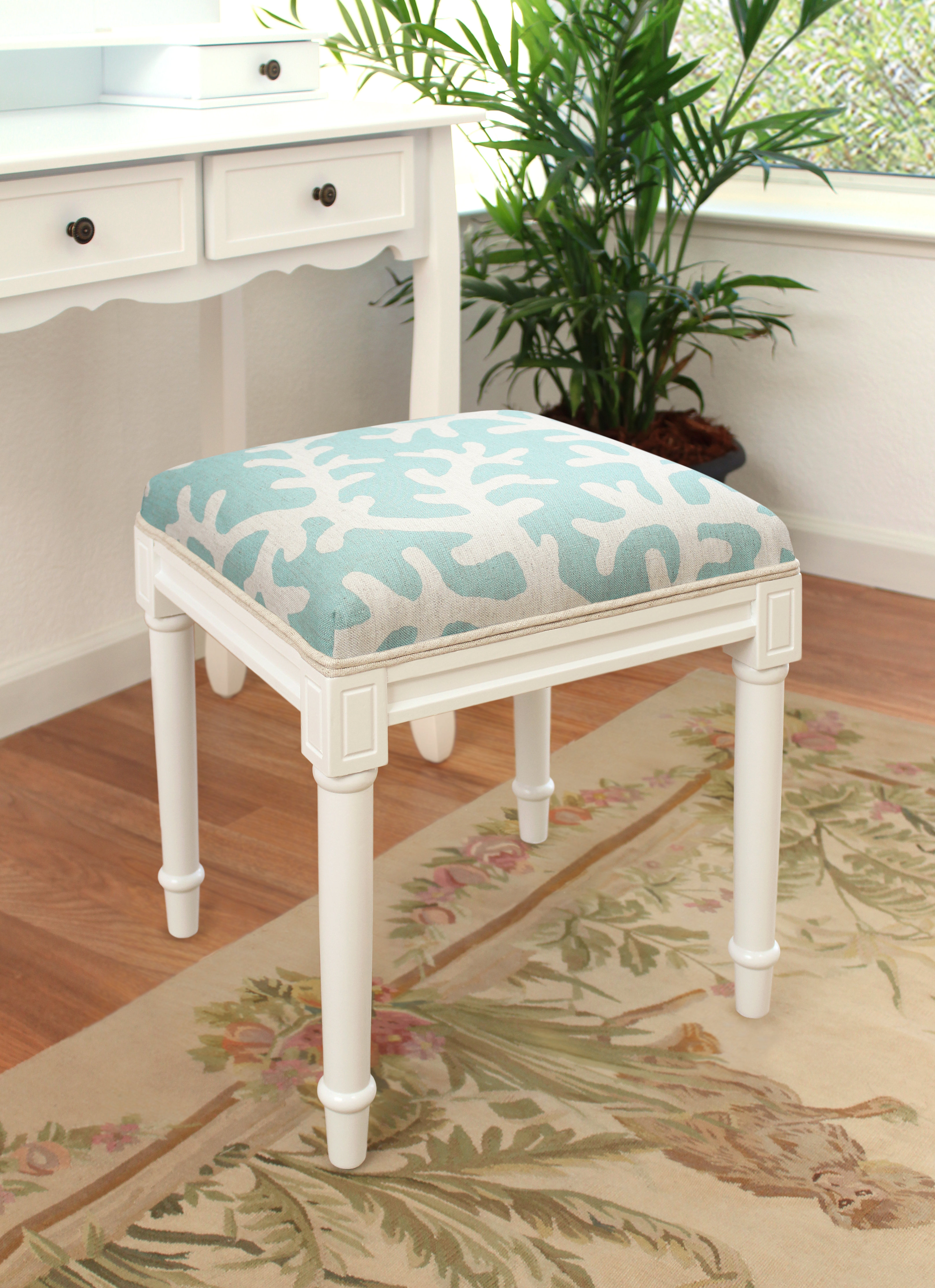 Highland Dunes Abelardo 19'' Tall Solid Wood Vanity Stool | Wayfair