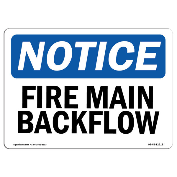 SignMission Fire Main Backflow Sign | Wayfair