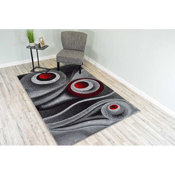 Ivy Bronx Mccampbell Abstract Red/Gray/Black Area Rug & Reviews | Wayfair