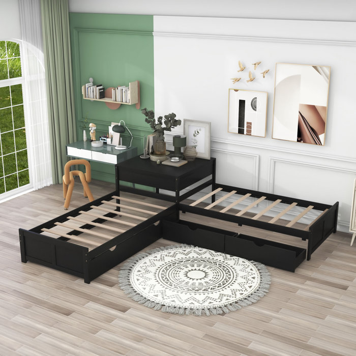 Red Barrel Studio® Divyanshi Twin Size L-shaped Platform Bed with ...