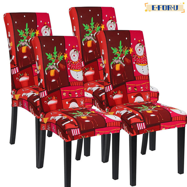 The Holiday Aisle® Christmas Box Cushion Dining Chair Slipcover | Wayfair