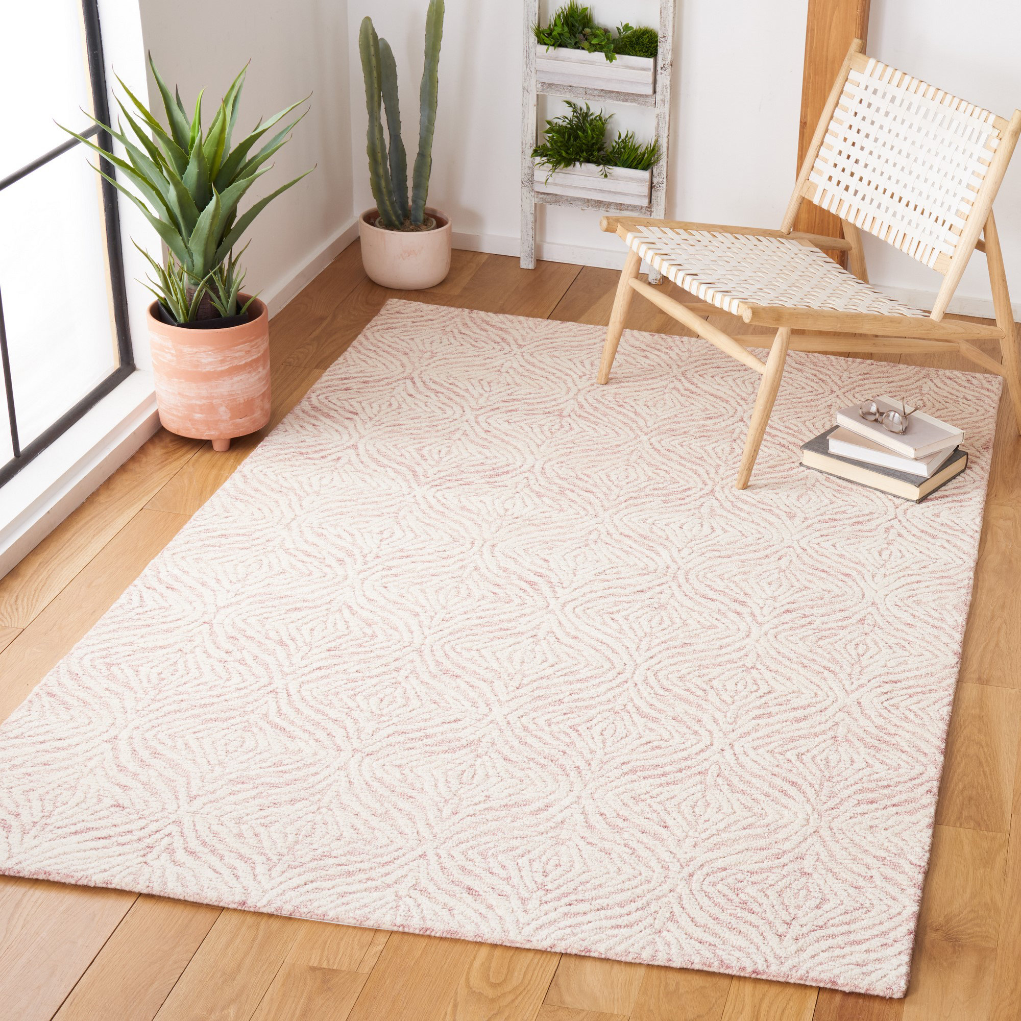 Bungalow Rose Pezanetti Handmade Wool Pink/Ivory Rug | Wayfair