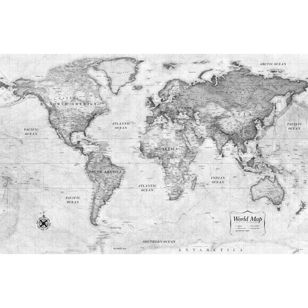Breakwater Bay Classic World Map Black And White - Wrapped Canvas ...