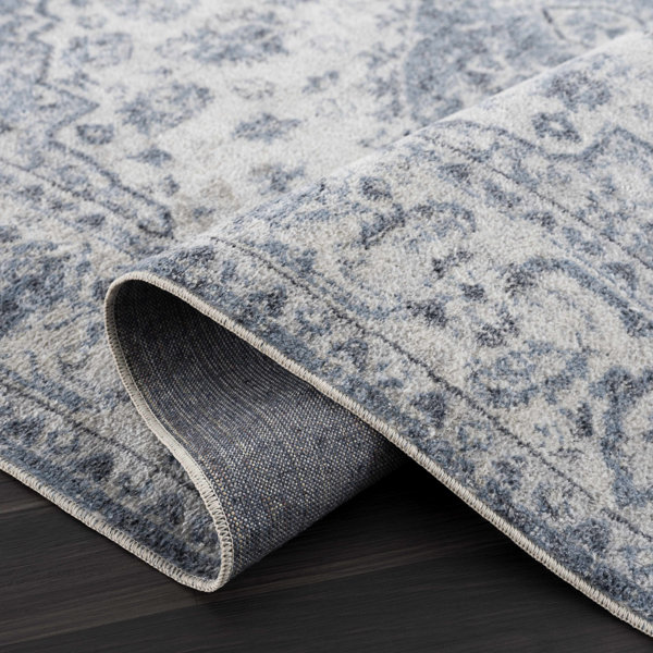 Bungalow Rose Oveda Performance Blue Machine Washable Rug & Reviews ...