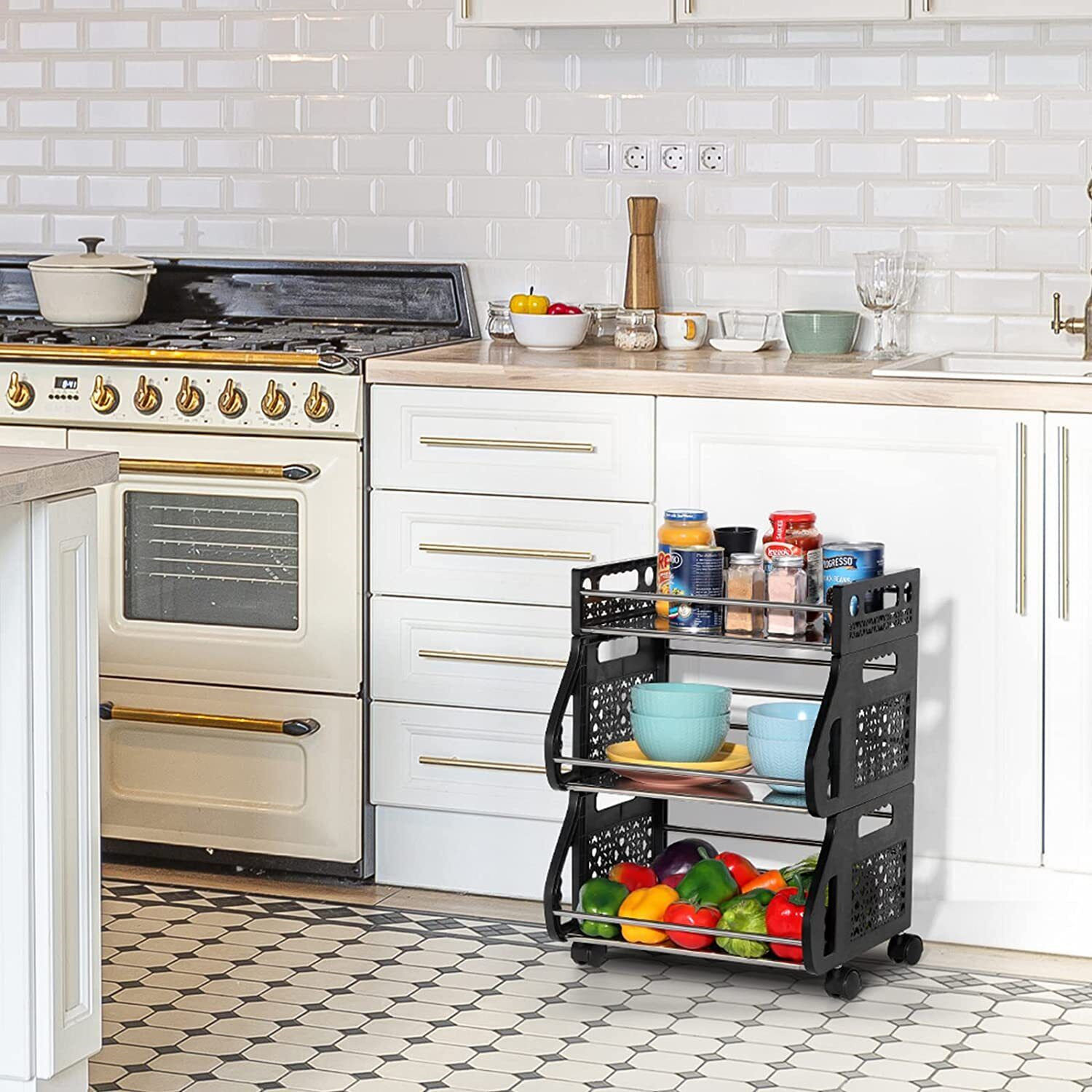 Rebrilliant 15" W x 12" D 3-Layer Home Metal Storage Rack | Wayfair