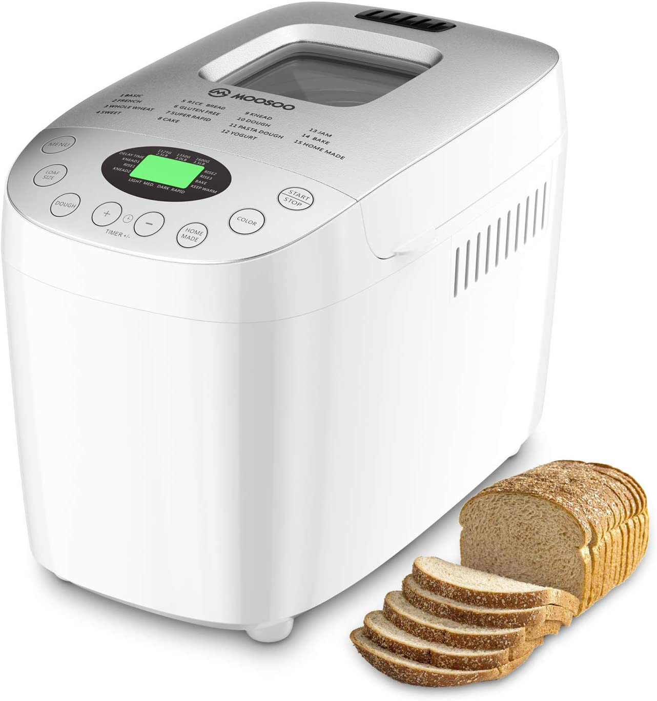 MOOSOO 3.5 Lb Bread Machine 15-in-1 Bread Maker With Time Delay & Keep ...